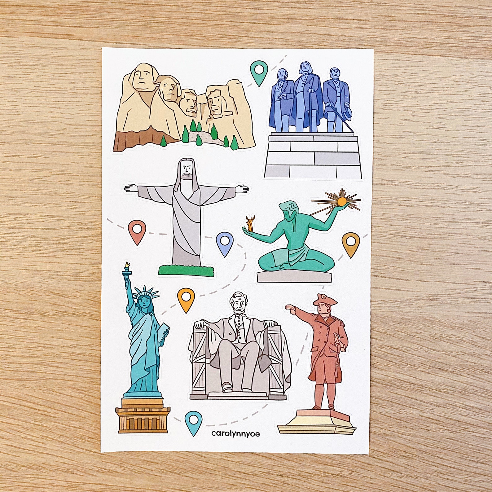 USA STATUES Sticker Sheet // Aesthetic Landmark Monument United States ...