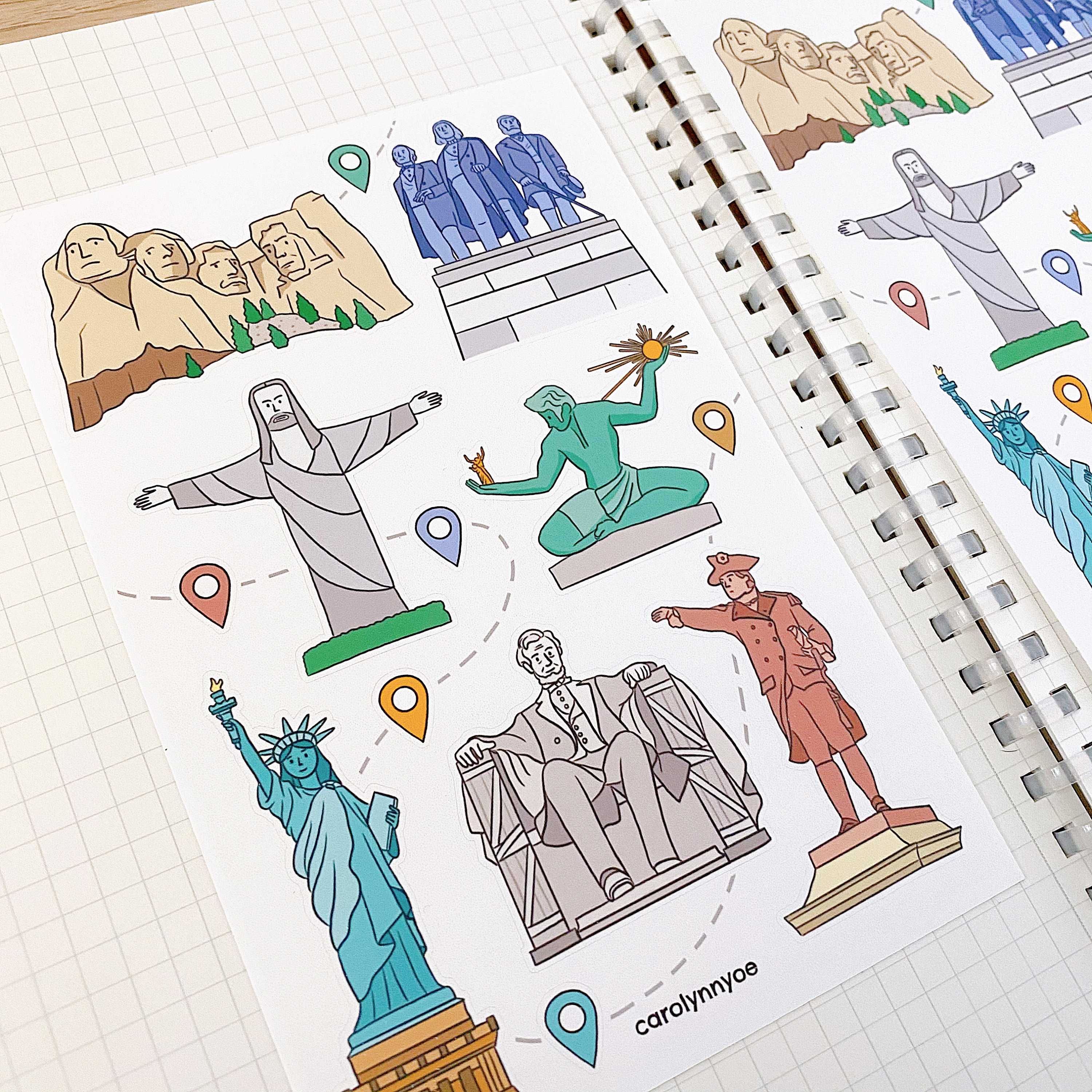 USA STATUES Sticker Sheet // Aesthetic Landmark Monument United States ...