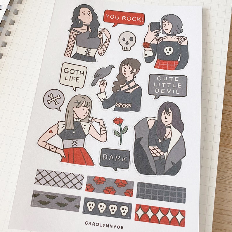 GOTH GIRL Sticker Sheet // Aesthetic Cute Dark Gothic - Etsy