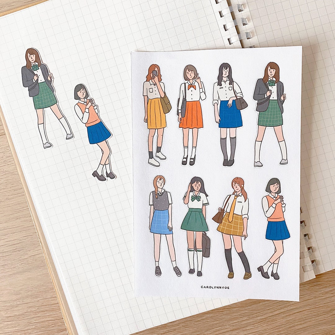 SCHOOLGIRL Sticker Sheet // Aesthetic Cute Japanese Schoolgirls Kawaii ...