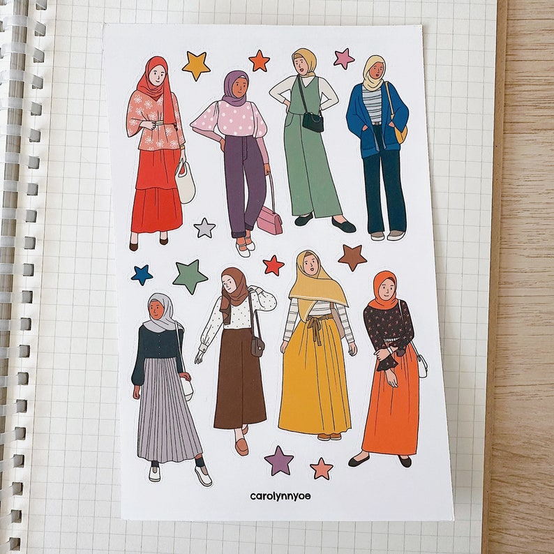 HIJABI OUTFIT Sticker Sheet // Aesthetic Cute Fashionable Hijab ...