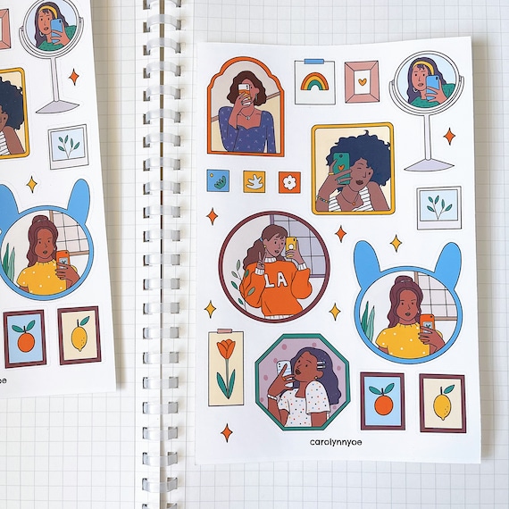 MIRROR SELFIE sticker sheet // aesthetic cute adorable black | Etsy