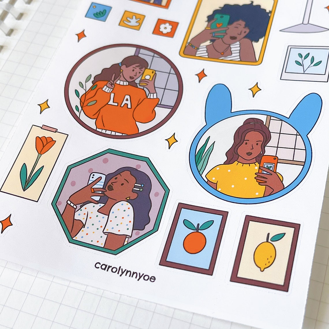 MIRROR SELFIE Sticker Sheet // Aesthetic Cute Adorable Black Girls ...