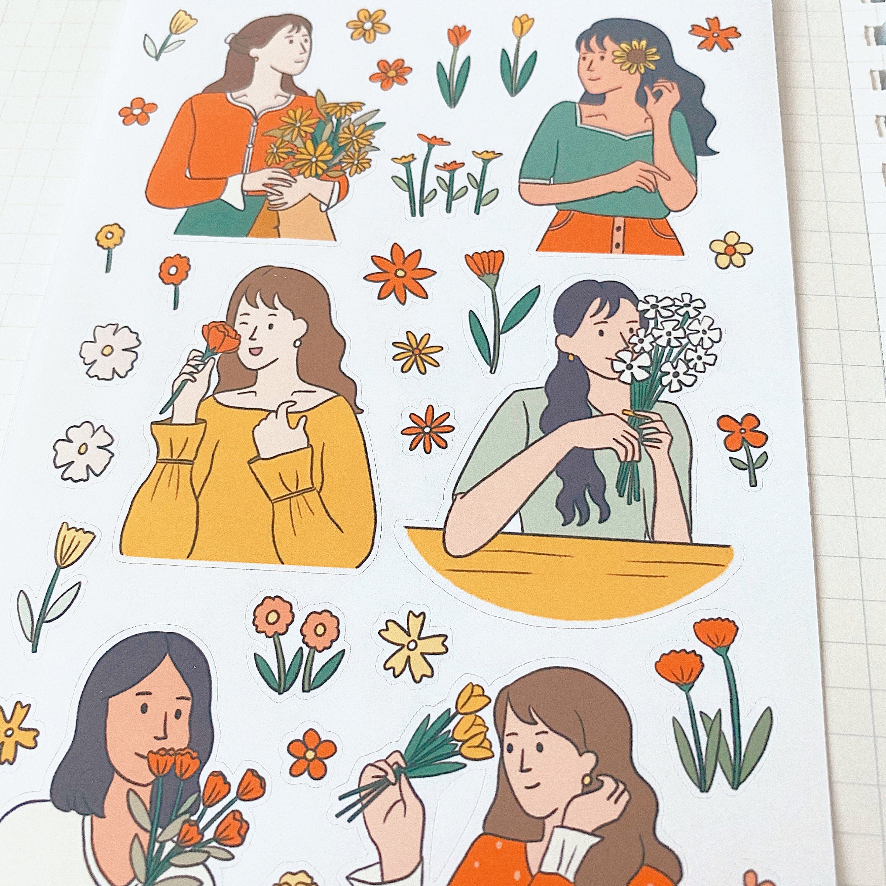 AUTUMN FLORAL GIRL Sticker Sheet // Aesthetic Autumn Flower Fashionable ...