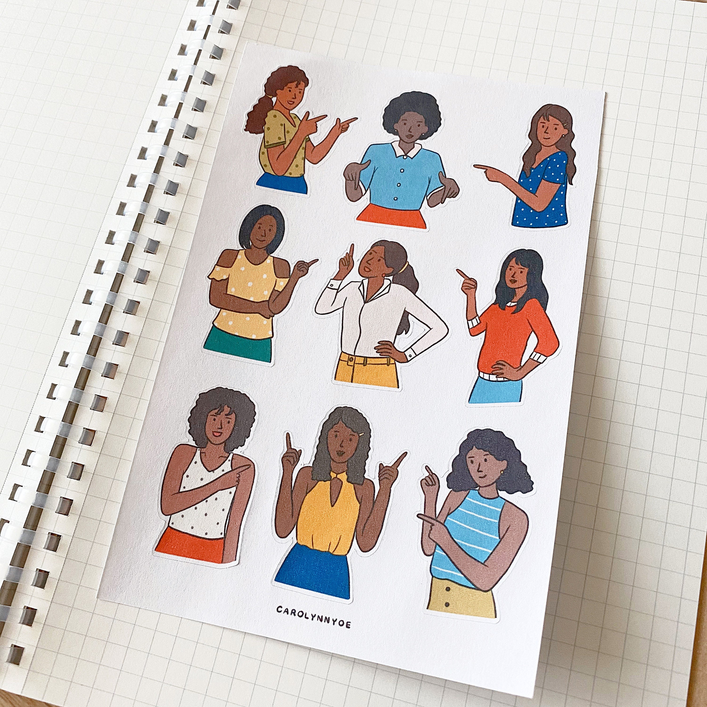 GIRLS POINTING Sticker Sheet // Aesthetic Cute Rainbow Black African ...