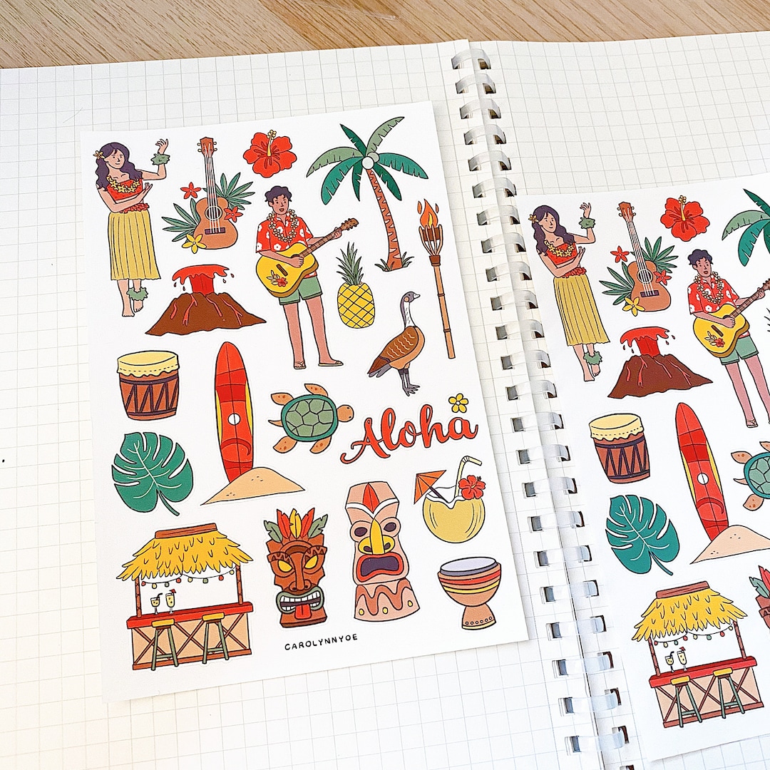 HAWAIIAN Sticker Sheet // Aesthetic Hawaii Icons Hula Dance Tiki Face ...