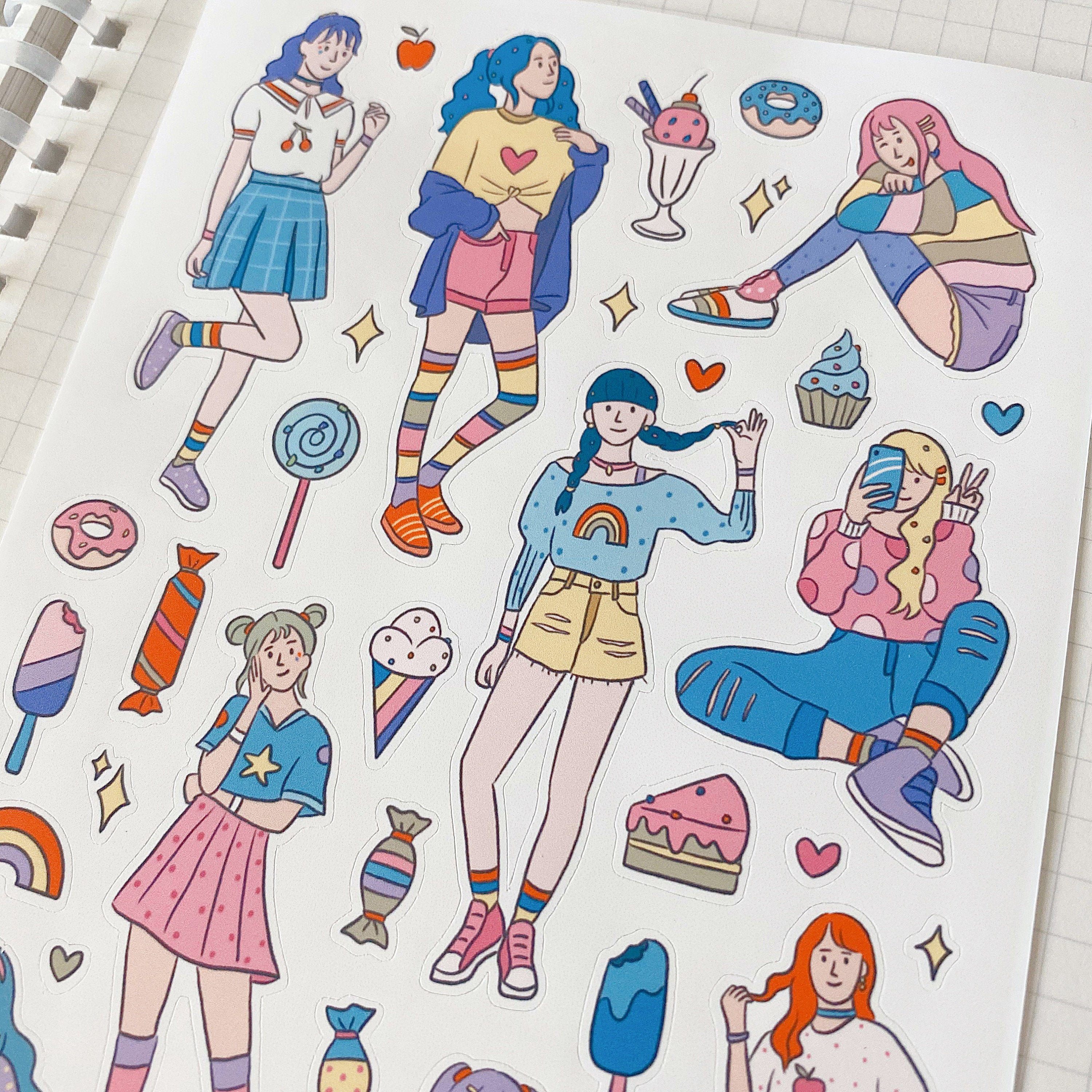 KAWAII RAINBOW GIRL Sticker Sheet // Aesthetic Candy Harajuku - Etsy ...