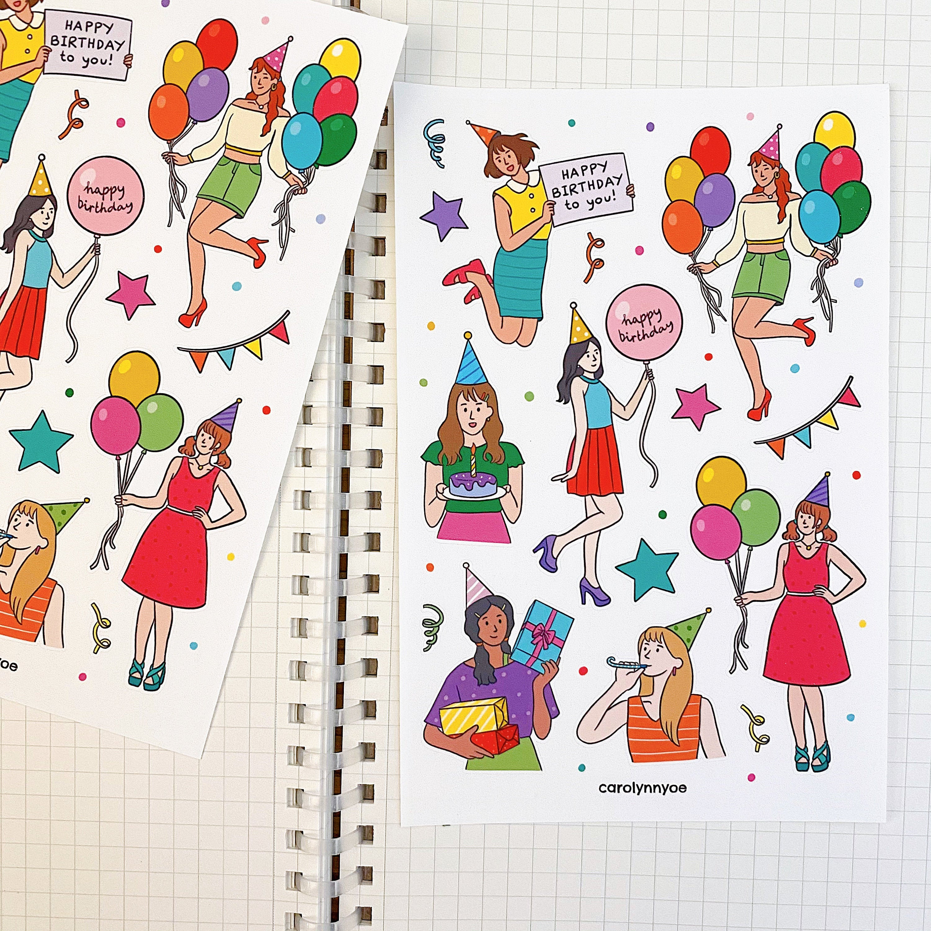 BIRTHDAY GIRL sticker sheet // aesthetic cute balloon party | Etsy