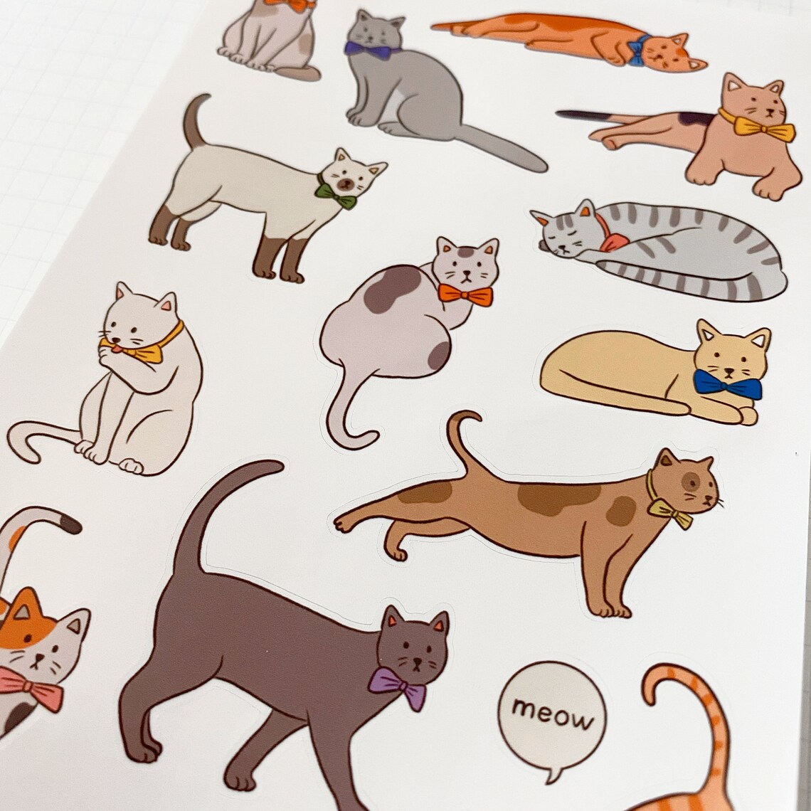 CUTE CATS Sticker Sheet // Aesthetic Handdrawn Quirky Cat Kitten Pose ...