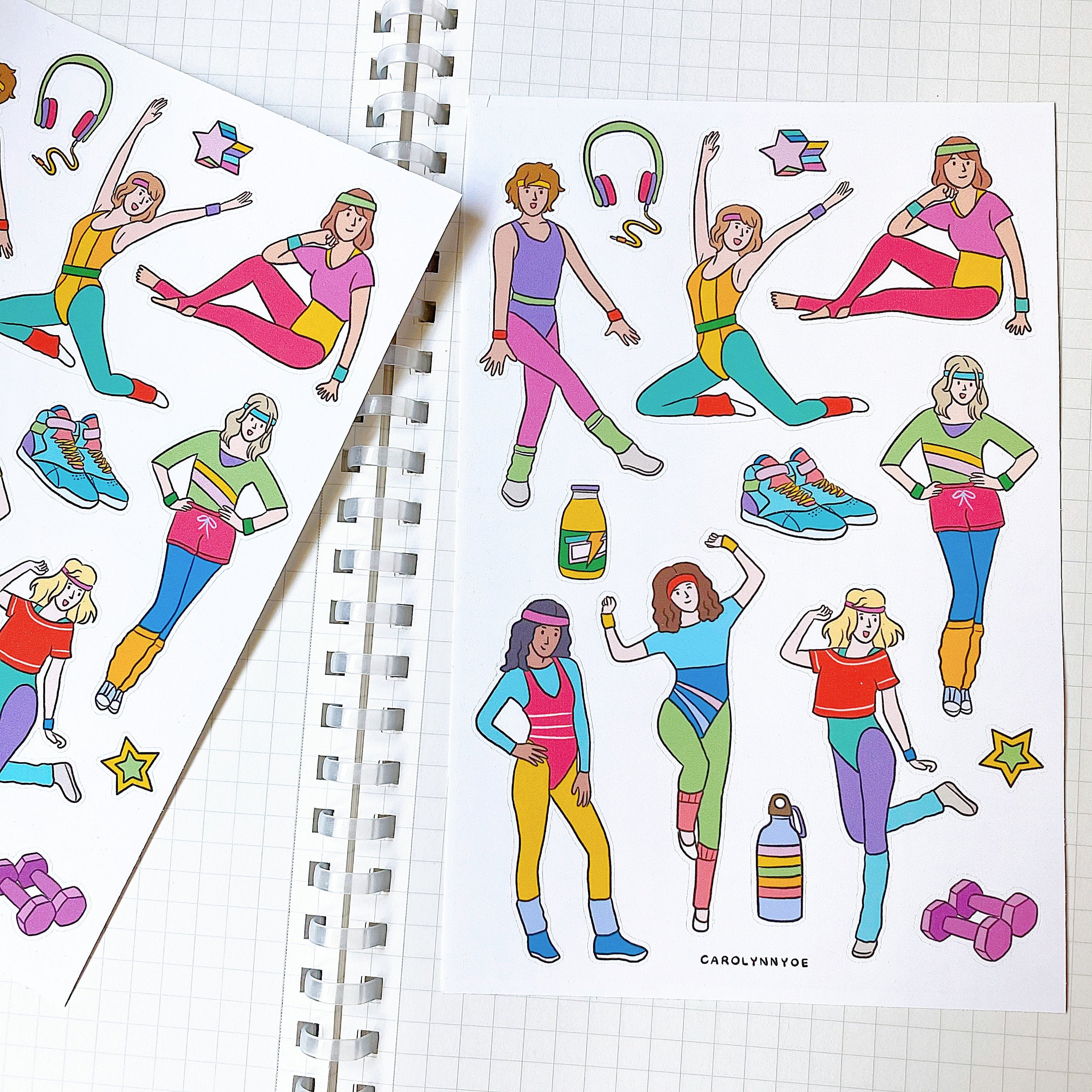 RETRO AEROBICS Sticker Sheet // Aesthetic Fashionable Fitness Workout ...