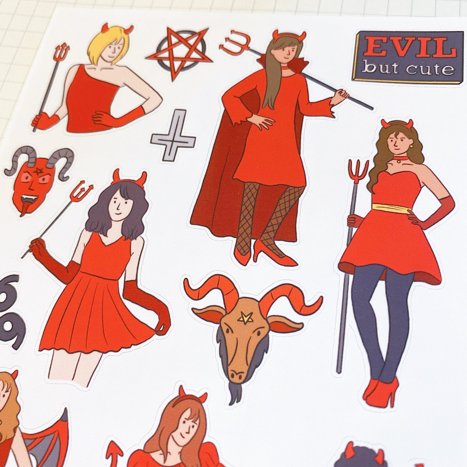 CUTE DEVIL Sticker Sheet // Aesthetic Halloween Satan Red - Etsy