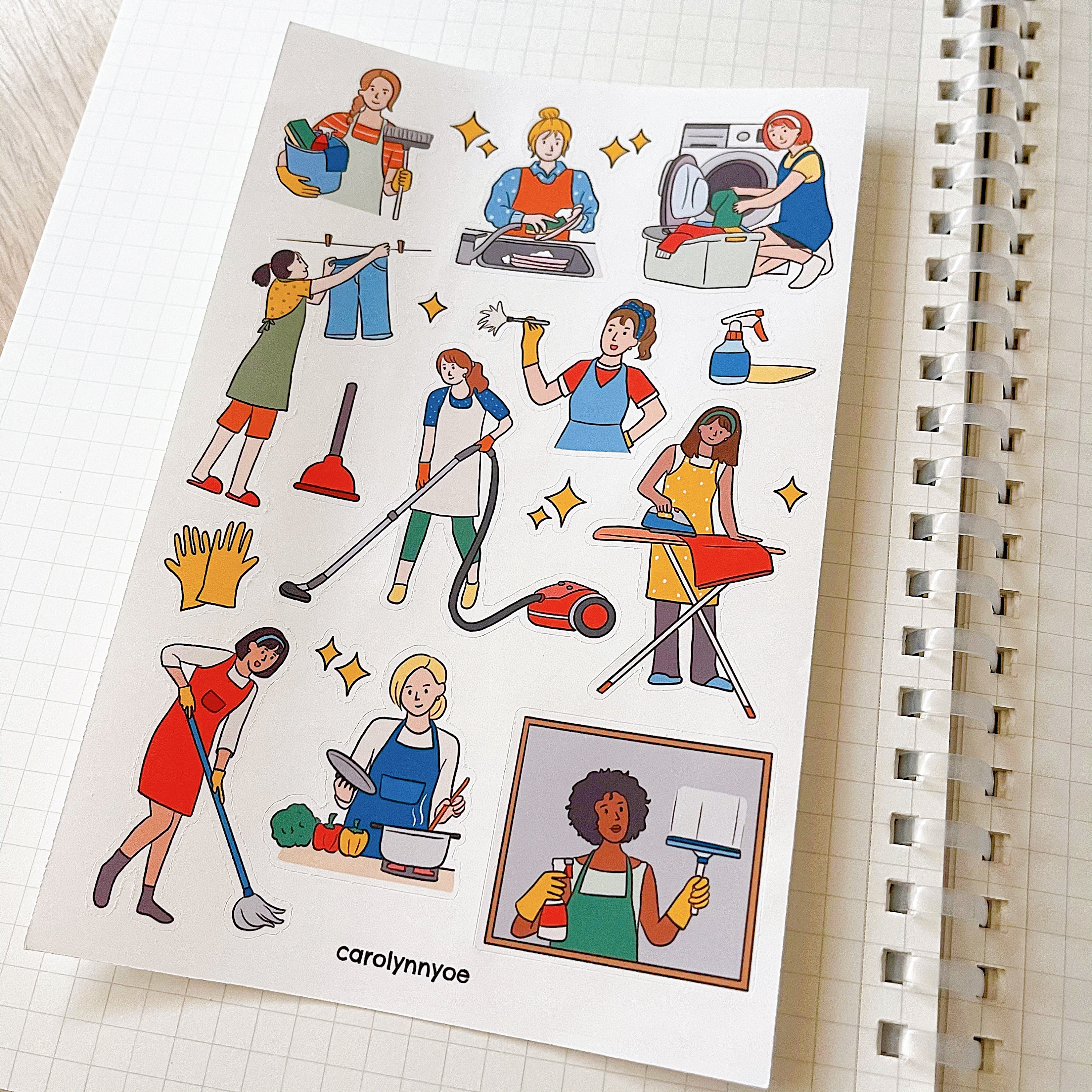 GIRL CLEANING Sticker Sheet // Aesthetic Cute Housework Chores Mom ...