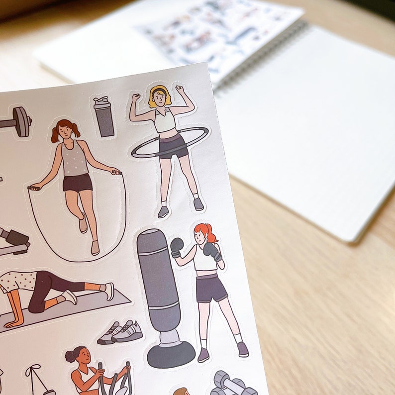 GYM EXERCISE Sticker Sheet // Aesthetic Cute Fitness Workout - Etsy ...