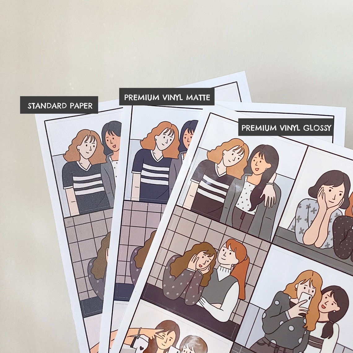 BFF GIRLS Square Sticker Sheet // Aesthetic Cute Black and White ...