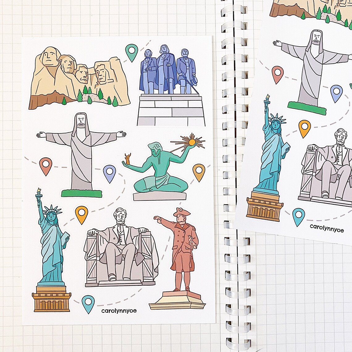 USA STATUES Sticker Sheet // Aesthetic Landmark Monument United States ...