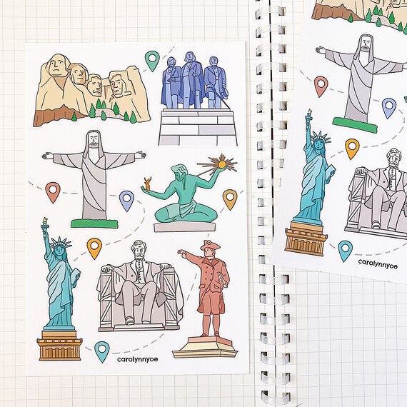 USA STATUES Sticker Sheet // Aesthetic Landmark Monument | Etsy