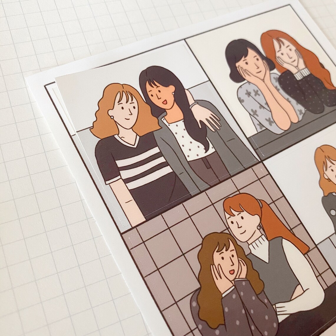 BFF GIRLS Square Sticker Sheet // Aesthetic Cute Black and White ...