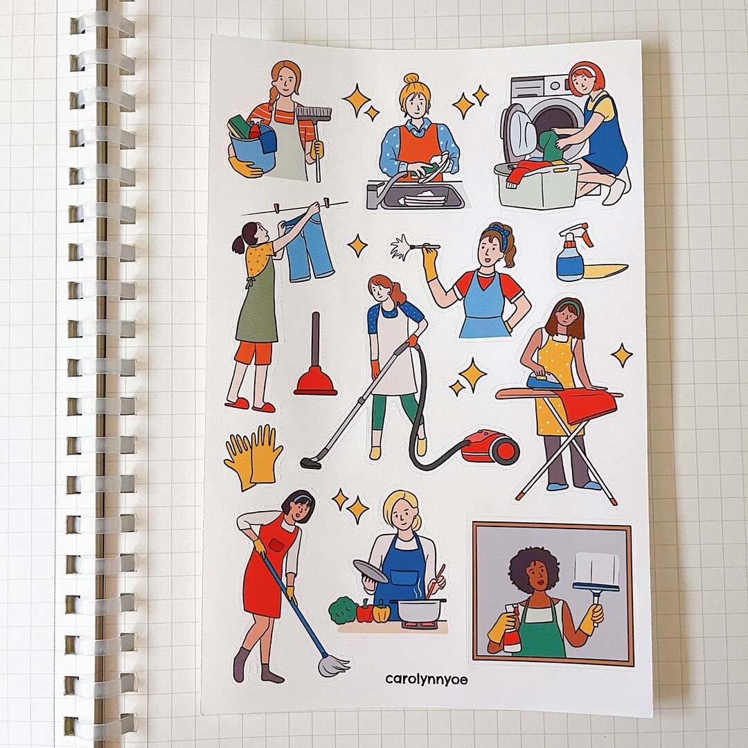 GIRL CLEANING Sticker Sheet // Aesthetic Cute Housework Chores Mom ...