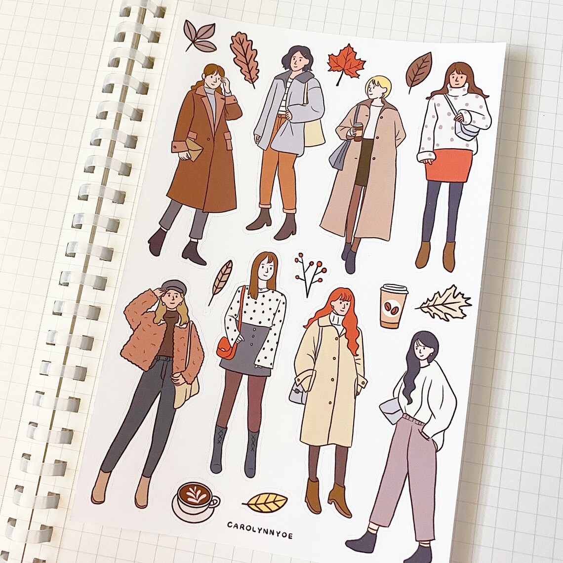 COSY AUTUMN OUTFIT Sticker Sheet // Aesthetic Cute Chic - Etsy Singapore