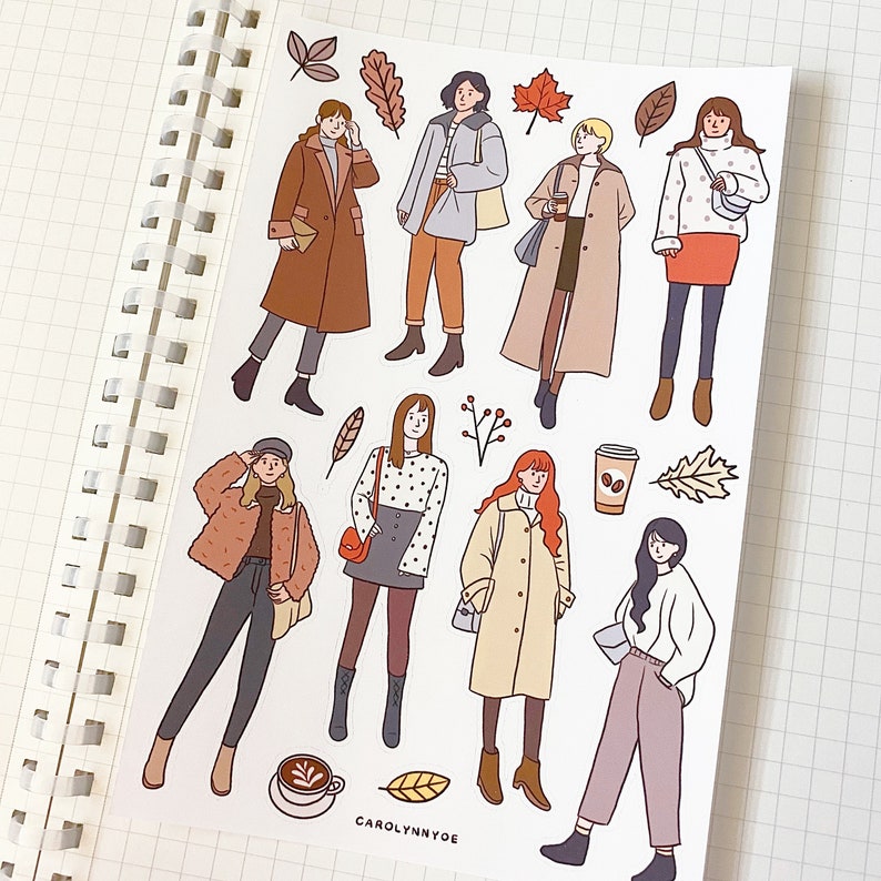 COSY AUTUMN OUTFIT Sticker Sheet // Aesthetic Cute Chic - Etsy Singapore