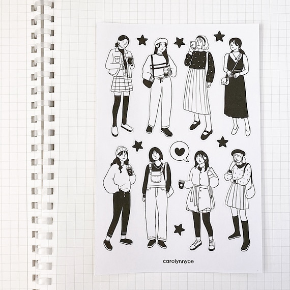 CUTE OUTFIT BW Sticker Sheet // Aesthetic Chic Fashionable - Etsy