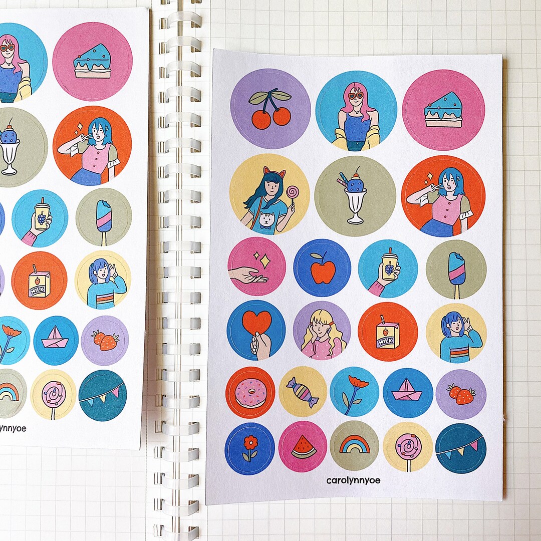 KAWAII AESTHETIC Round Sticker Sheet // Cute Pastel Candy Colourful Fun ...