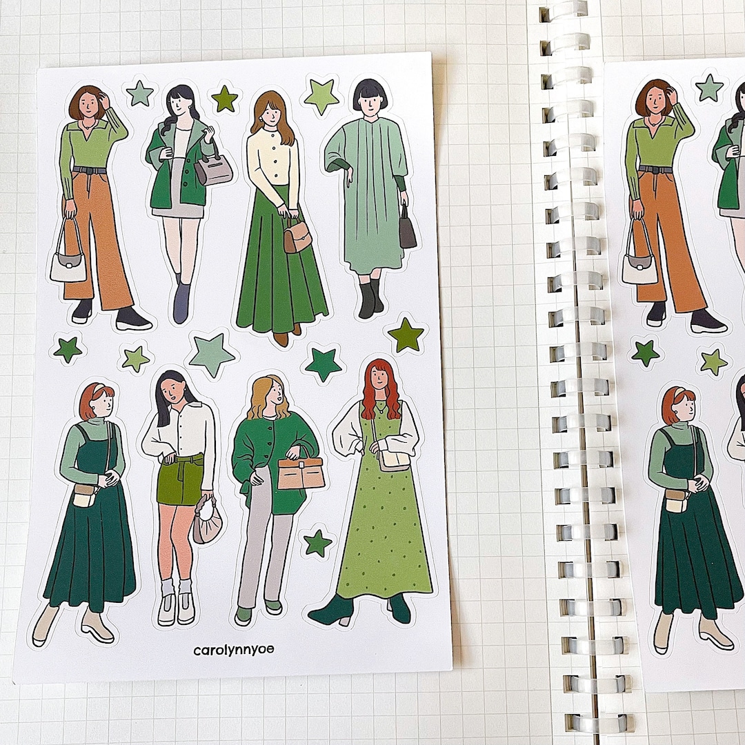 FASHIONABLE GREEN OUTFIT Sticker Sheet // Aesthetic Chic Ootd Lookbook ...