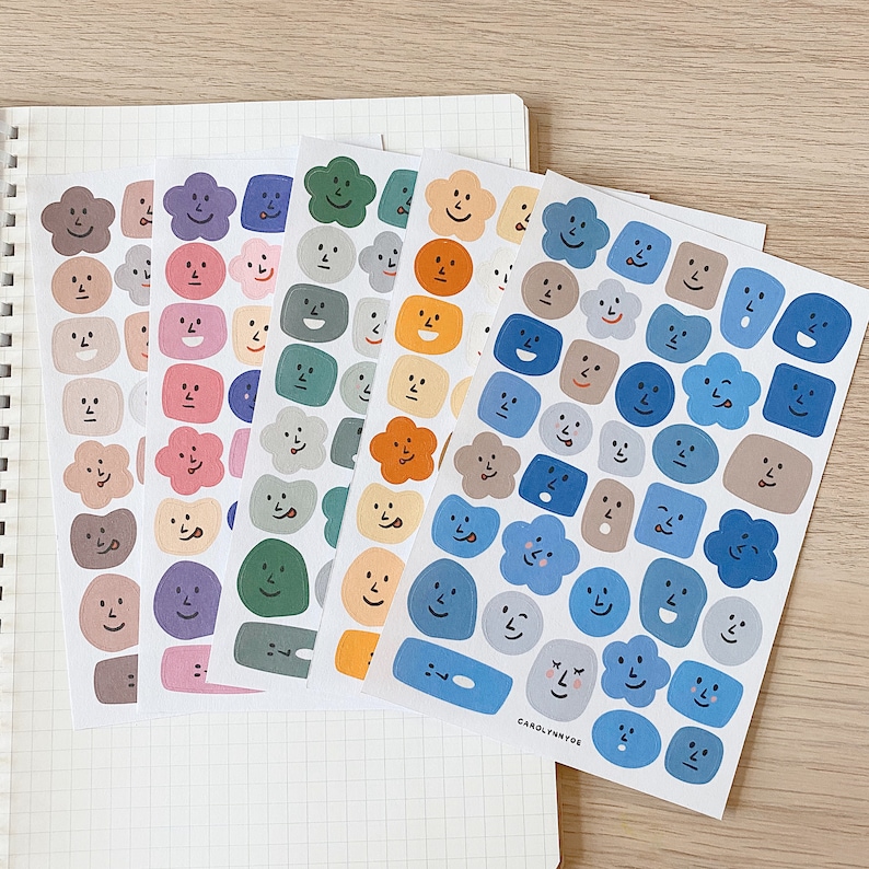 36 CUTE FACES Sticker Sheet 8 Colour Options // Aesthetic | Etsy
