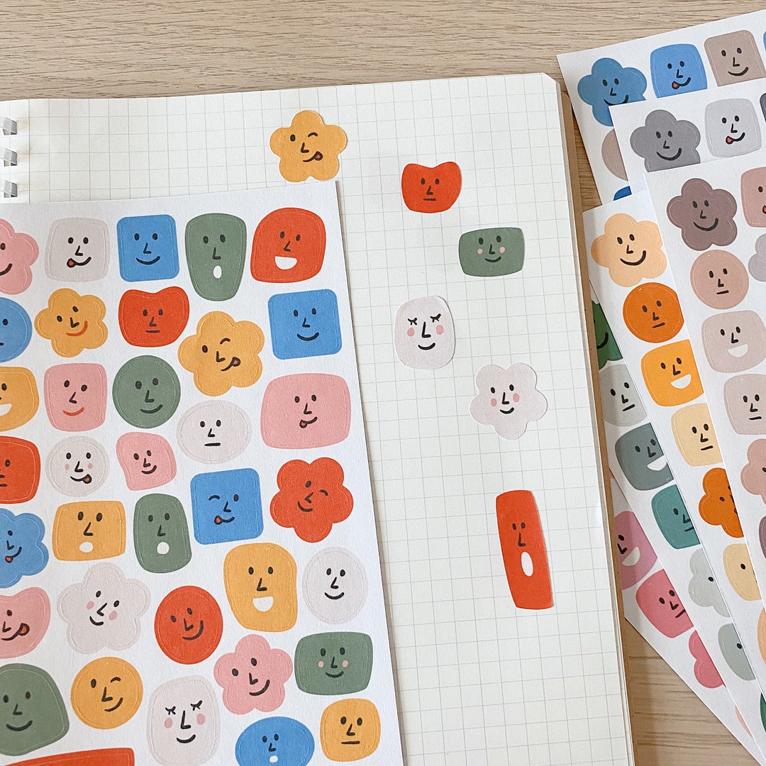 36 CUTE FACES Sticker Sheet (8 Colour Options) // Aesthetic Cute Fun ...
