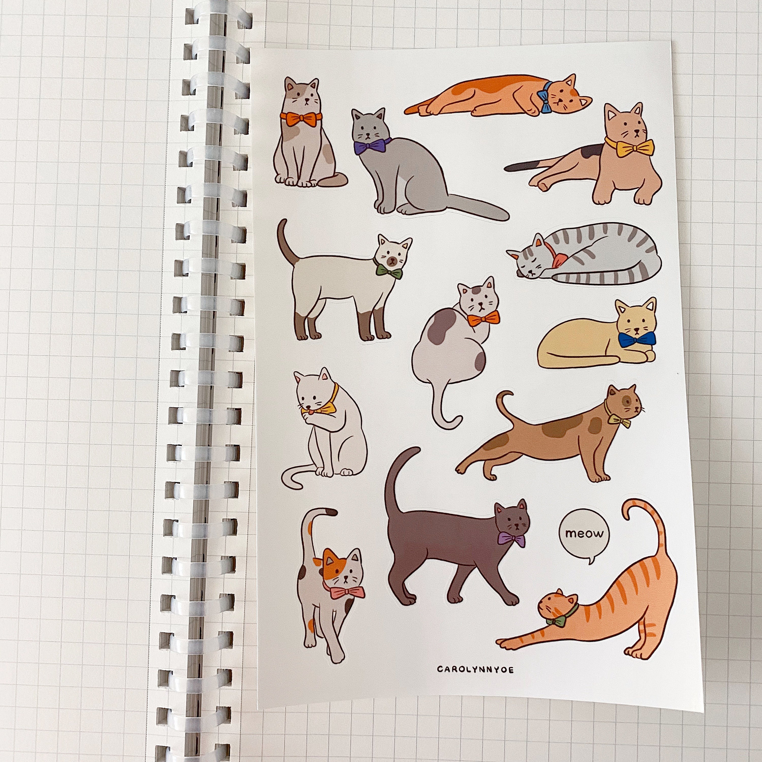 CUTE CATS Sticker Sheet // Aesthetic Handdrawn Quirky Cat Kitten Pose ...