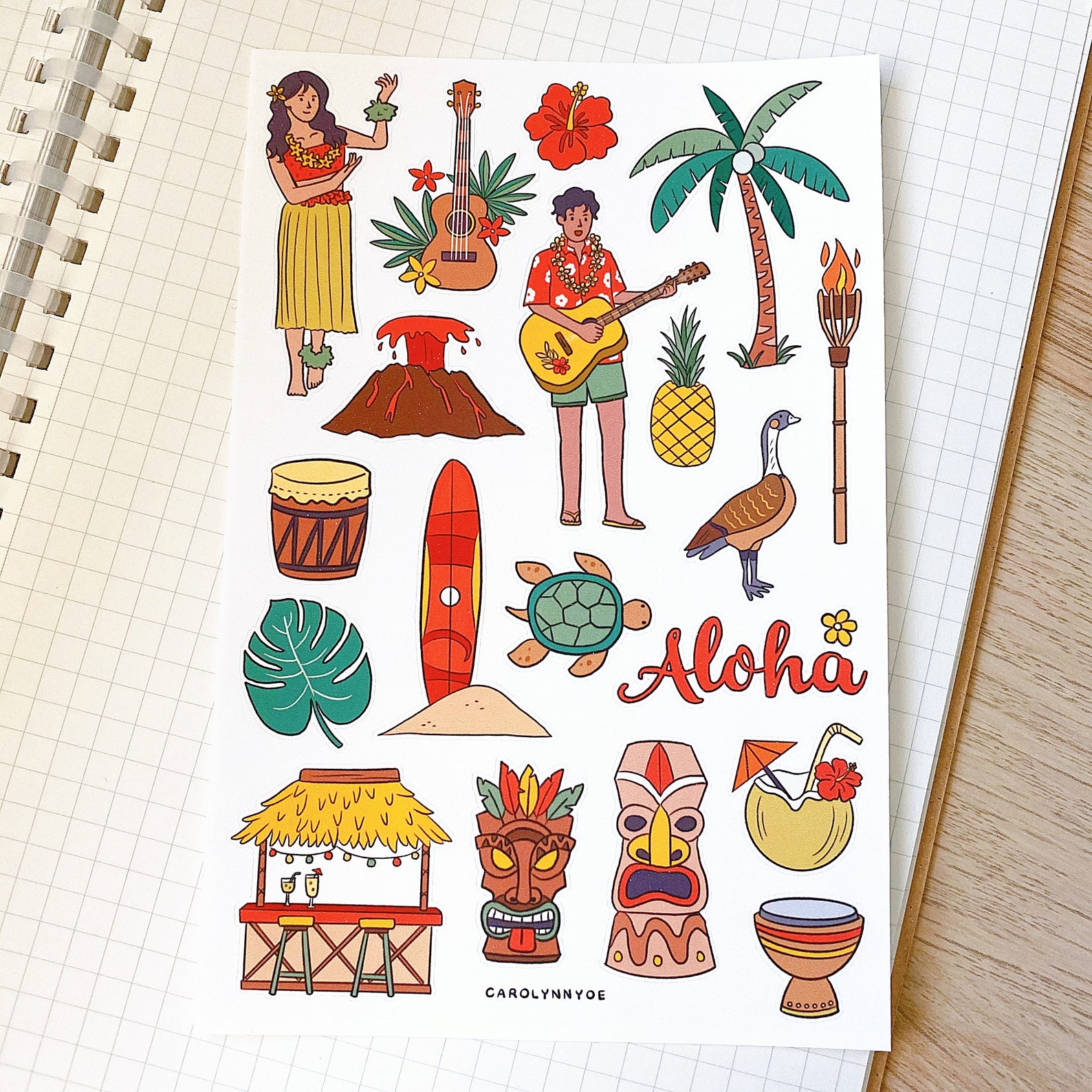 HAWAIIAN Sticker Sheet // Aesthetic Hawaii Icons Hula Dance Tiki Face ...