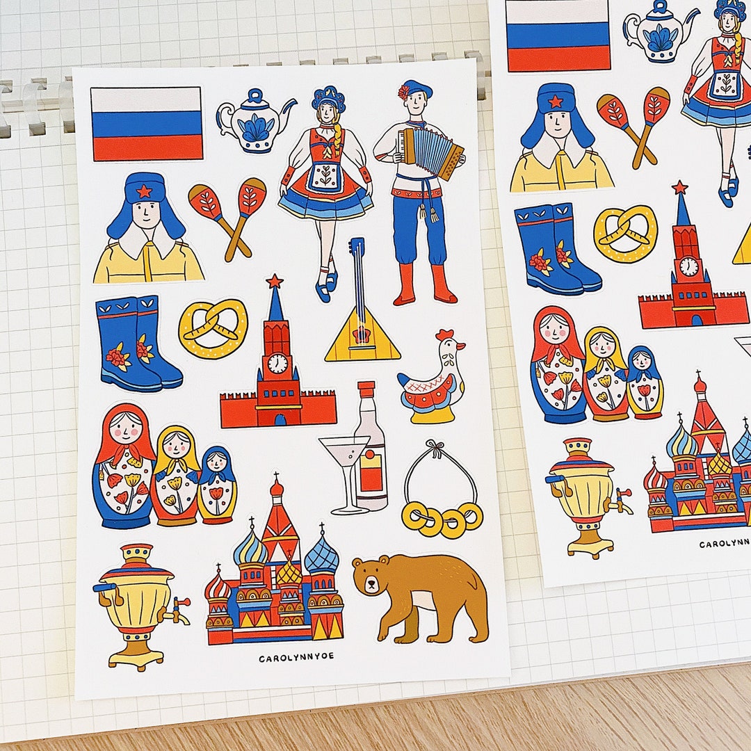 RUSSIA Sticker Sheet // Aesthetic Russian Icons Landmark - Etsy
