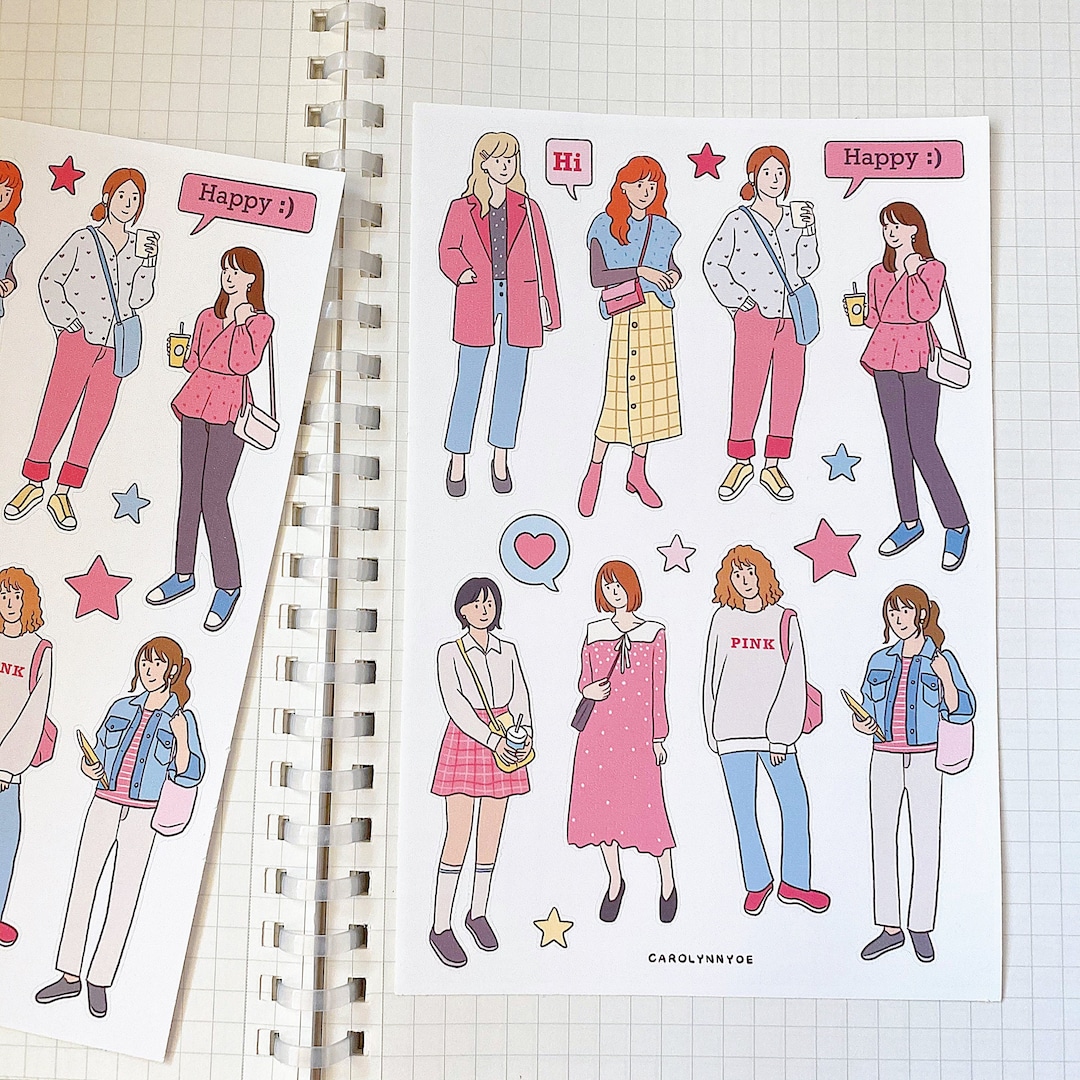 CUTE PINK OUTFIT Sticker Sheet // Aesthetic Chic Fashionable Pastel ...