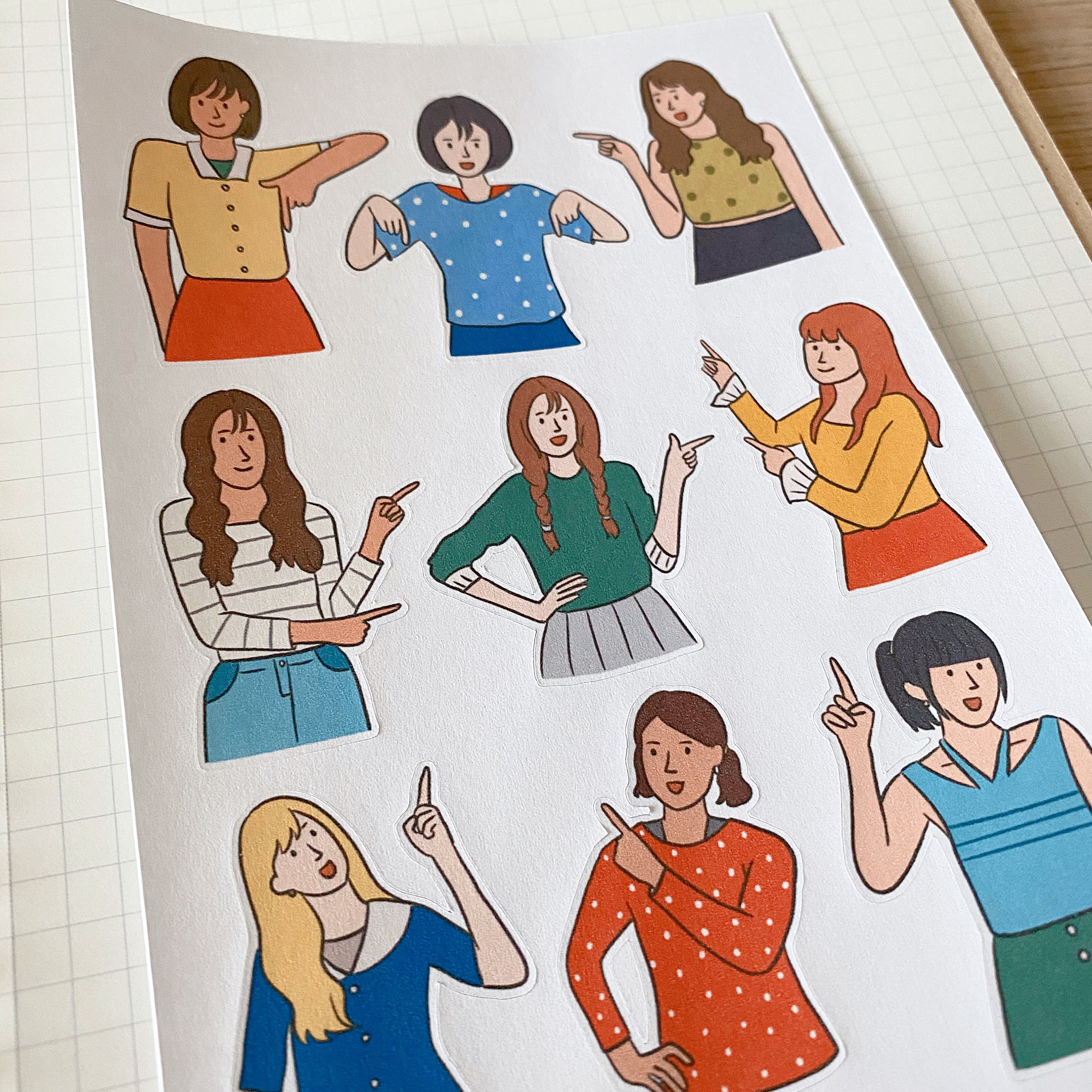 GIRLS POINTING Sticker Sheet // Aesthetic Cute Colourful Woman ...