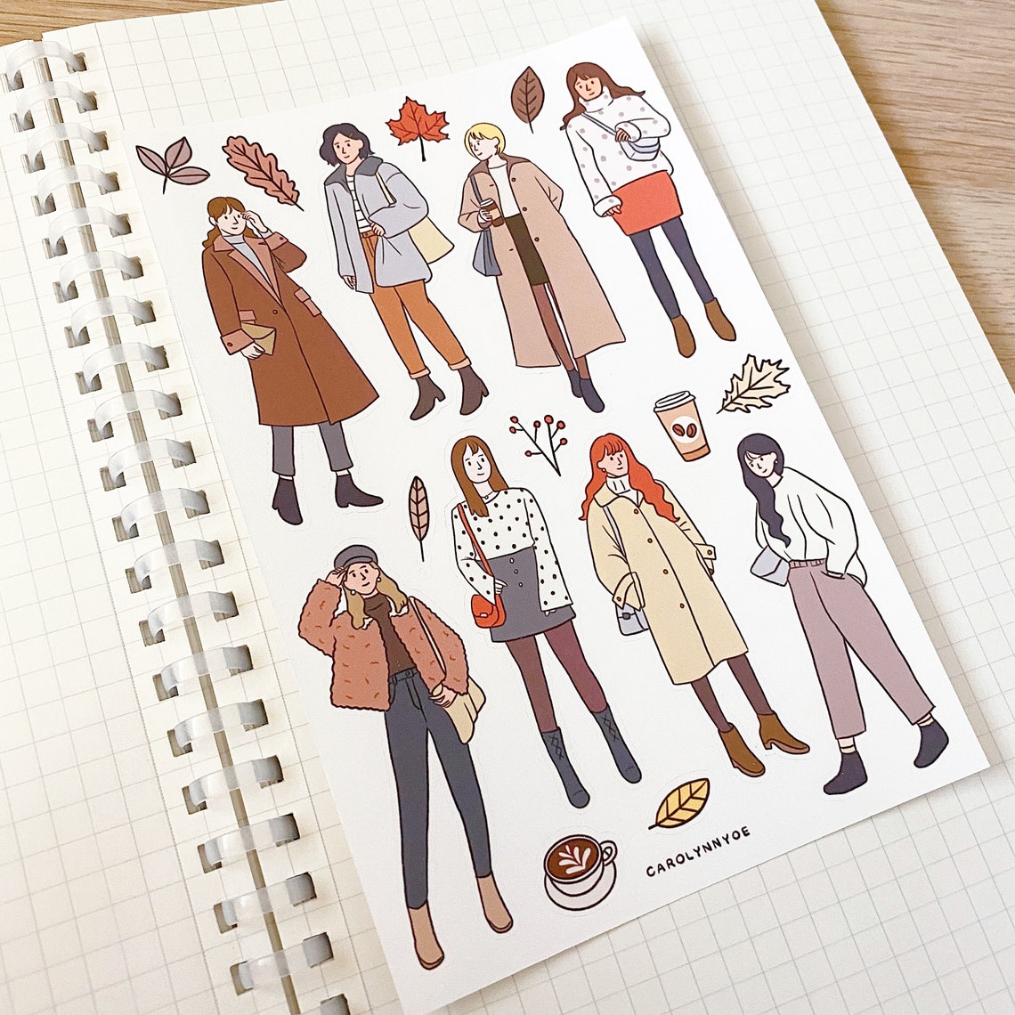 COSY AUTUMN OUTFIT Sticker Sheet // Aesthetic Cute Chic - Etsy Singapore