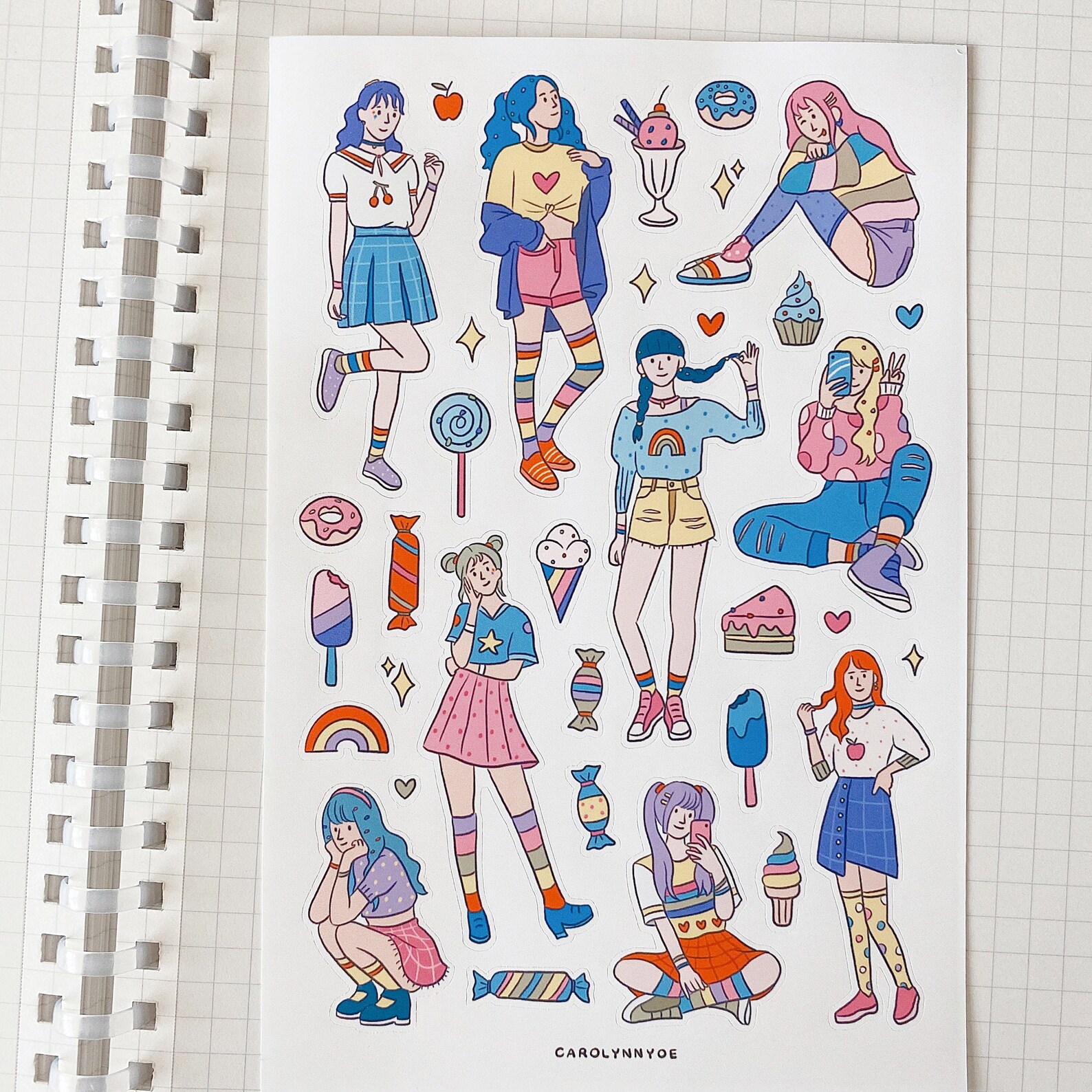 KAWAII RAINBOW GIRL Sticker Sheet // Aesthetic Candy Harajuku - Etsy ...