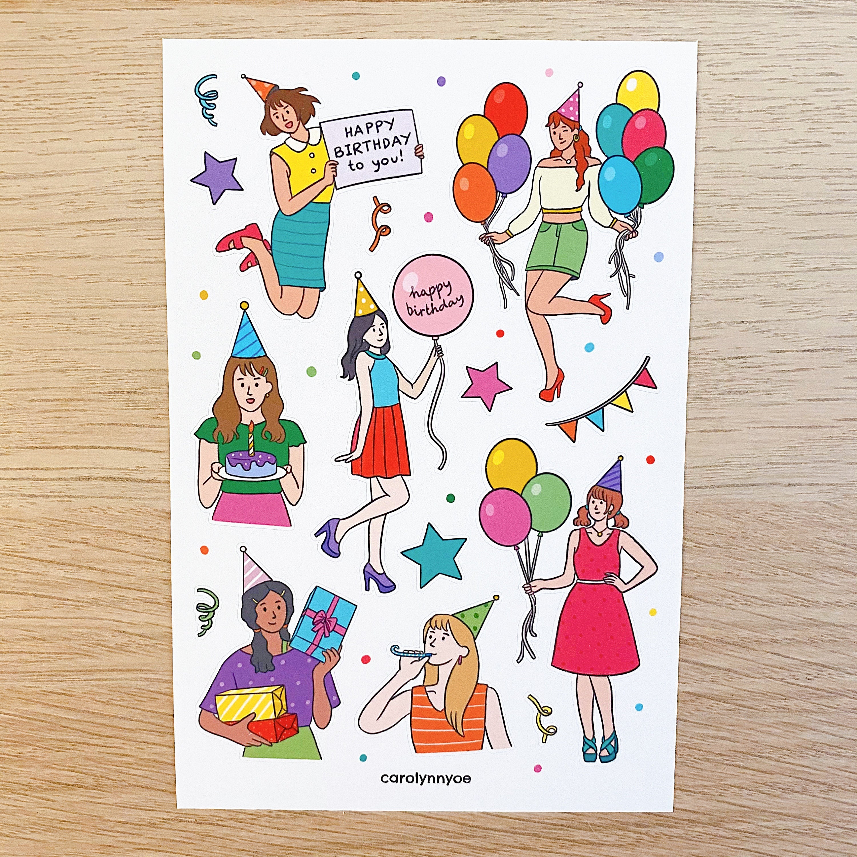 BIRTHDAY GIRL Sticker Sheet // Aesthetic Cute Balloon Party Celebration Colourful Girls Stickers ...