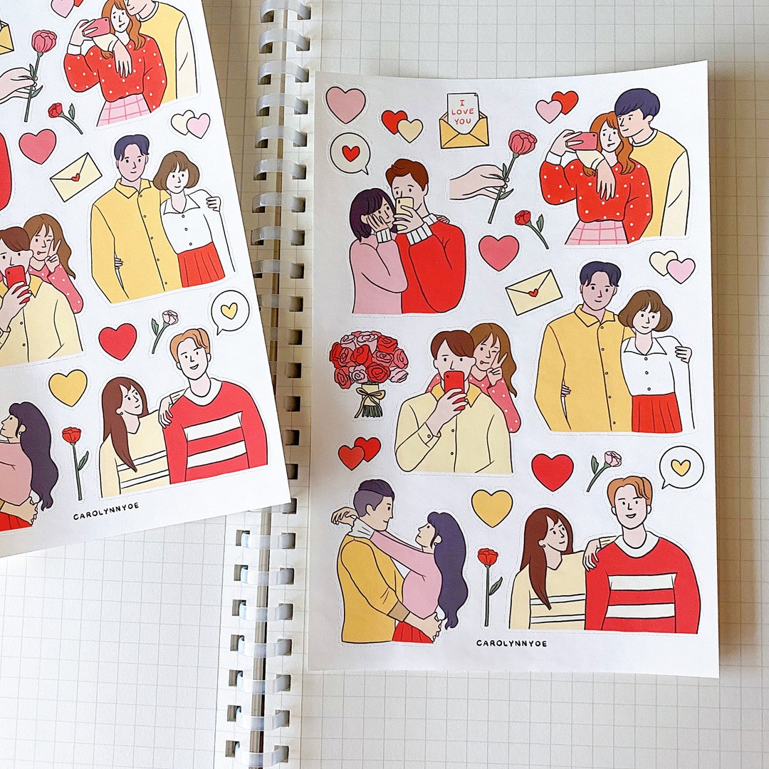 COUPLE LOVE Sticker Sheet // Aesthetic Valentine's Day Boy Girl Lover ...