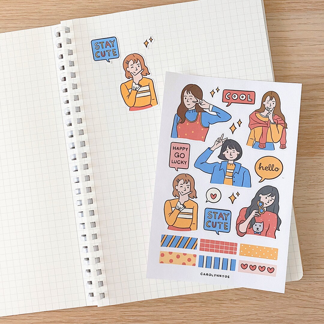 CUTE GIRL Sticker Sheet // Aesthetic Cool and Fun Fashionable Girls ...
