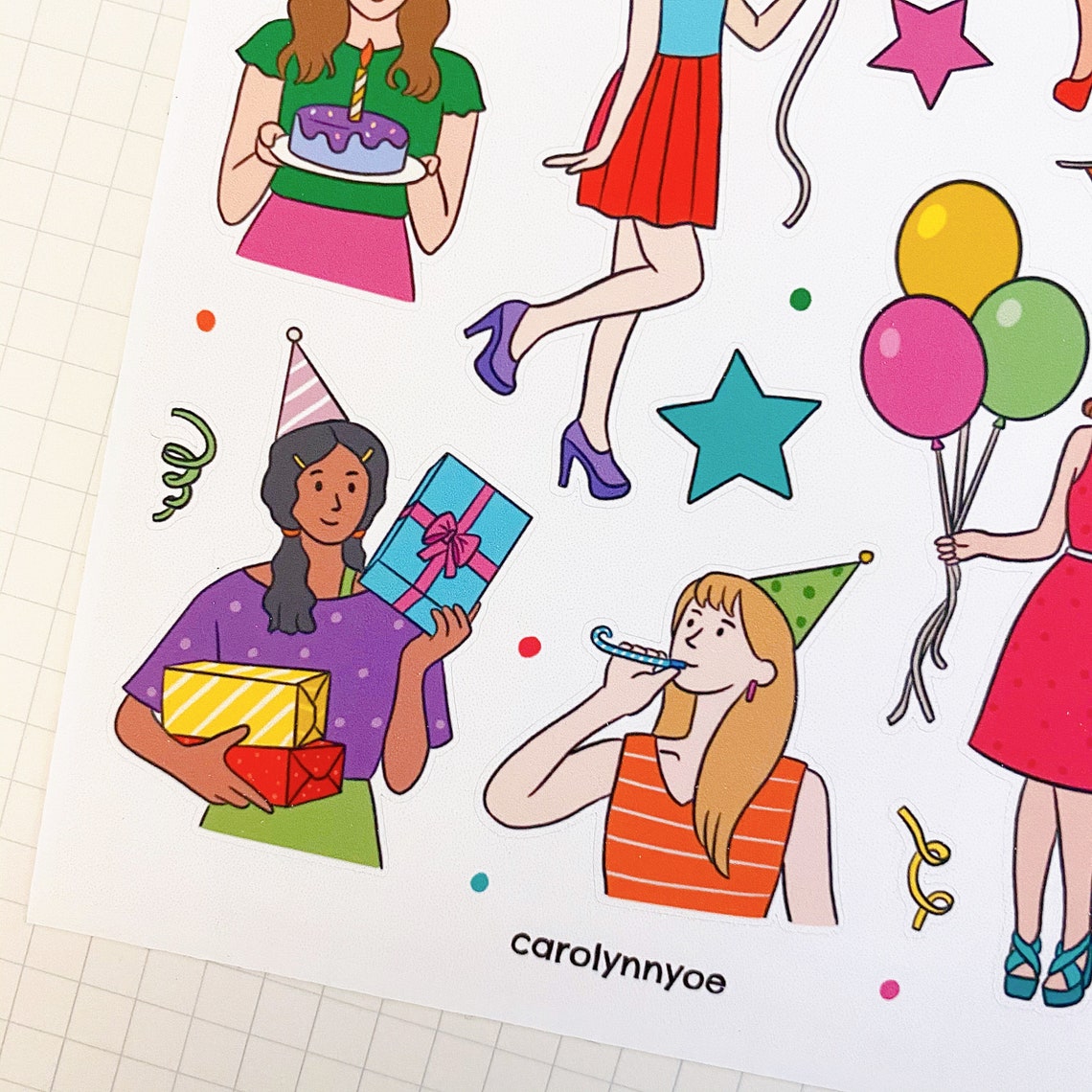 BIRTHDAY GIRL Sticker Sheet // Aesthetic Cute Balloon Party Celebration Colourful Girls Stickers ...