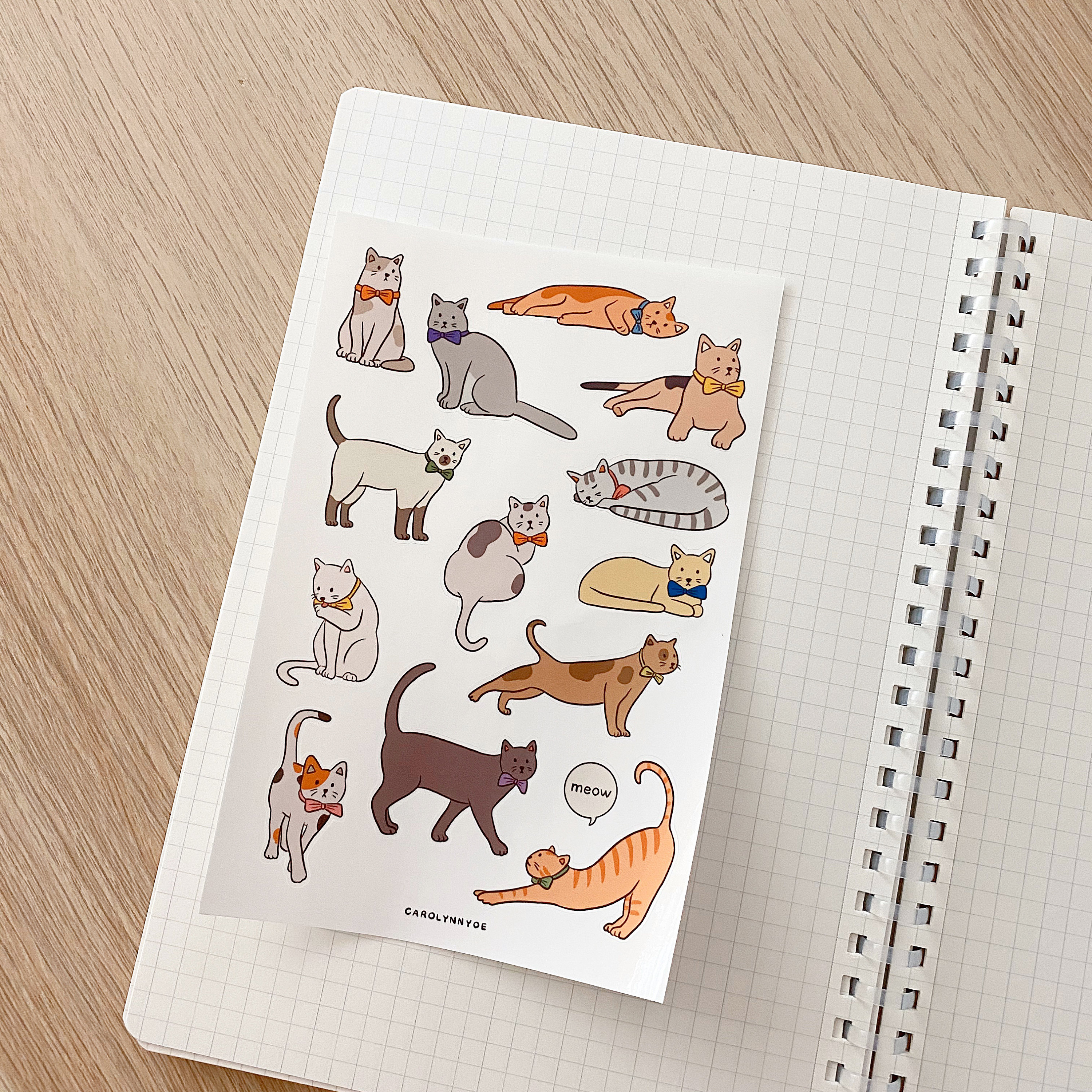 CUTE CATS Sticker Sheet // Aesthetic Handdrawn Quirky Cat Kitten Pose ...