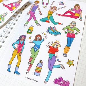 RETRO AEROBICS Sticker Sheet // Aesthetic Fashionable Fitness Workout ...