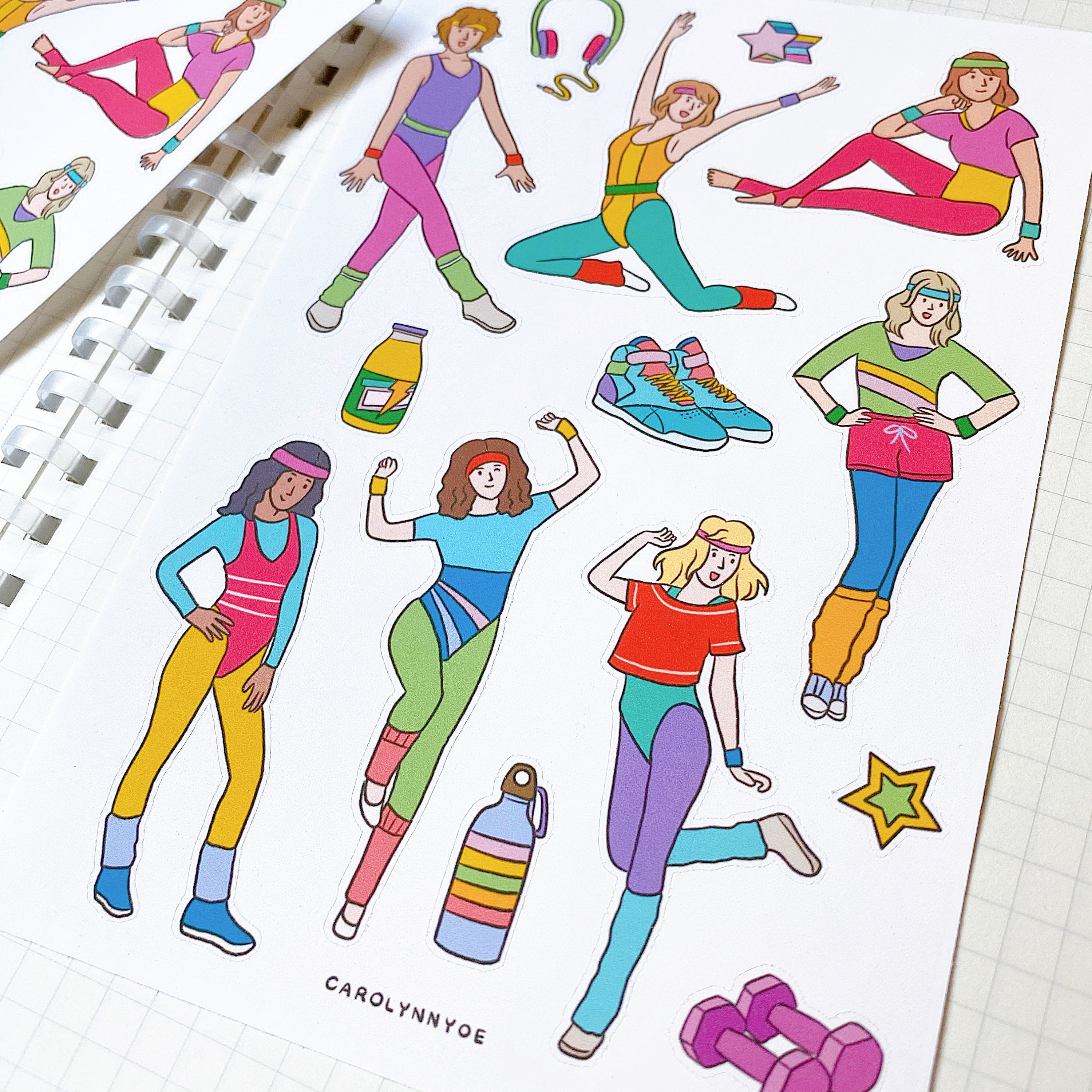 RETRO AEROBICS Sticker Sheet // Aesthetic Fashionable Fitness Workout ...