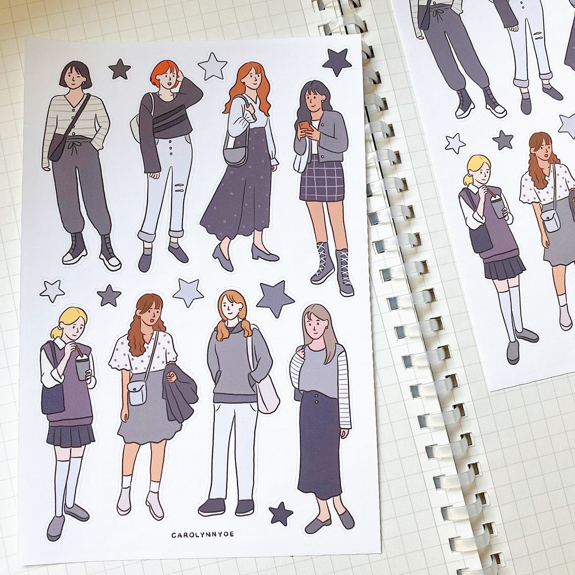 BLACK & WHITE OUTFIT Sticker Sheet // Aesthetic Cute Chic - Etsy