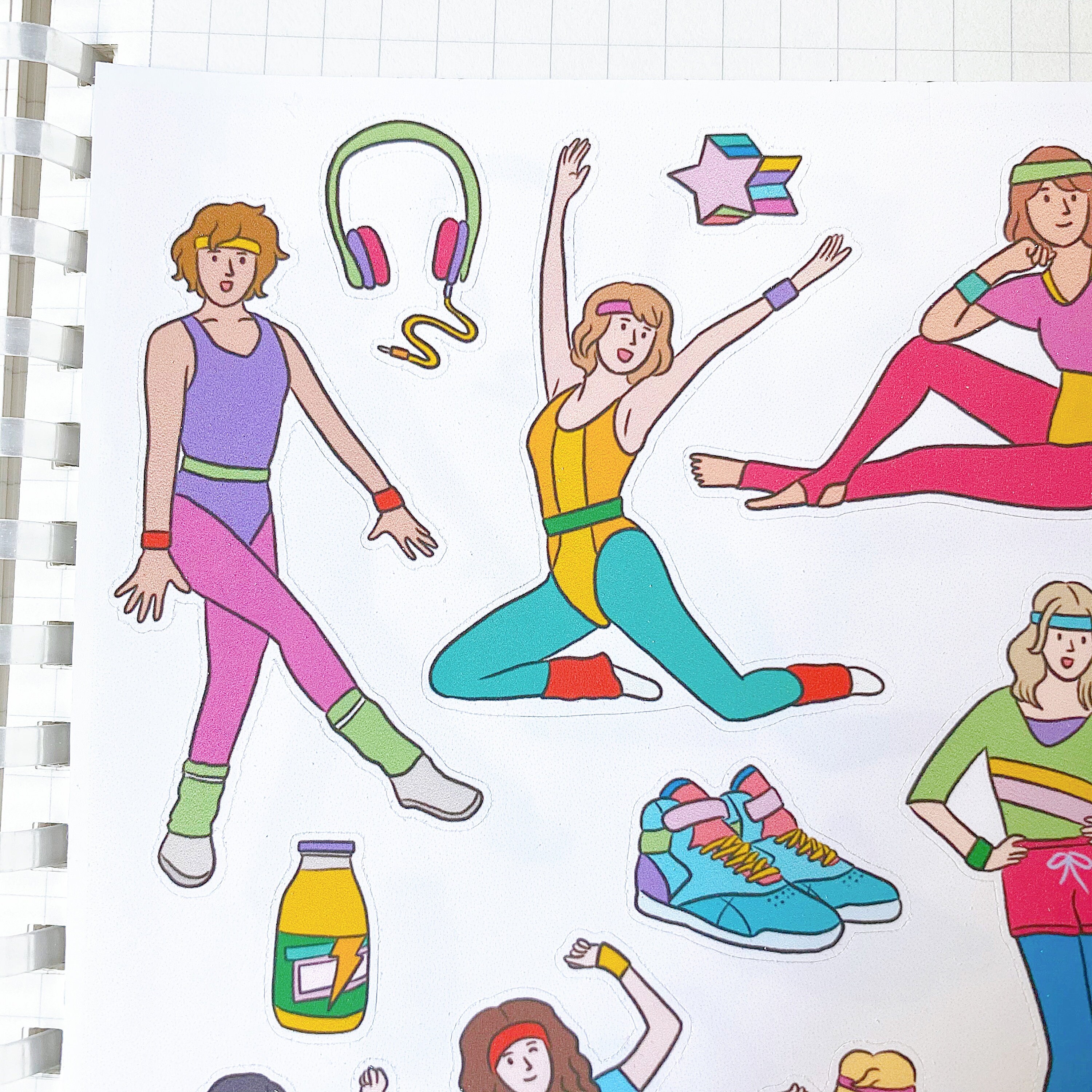 RETRO AEROBICS Sticker Sheet // Aesthetic Fashionable Fitness Workout ...