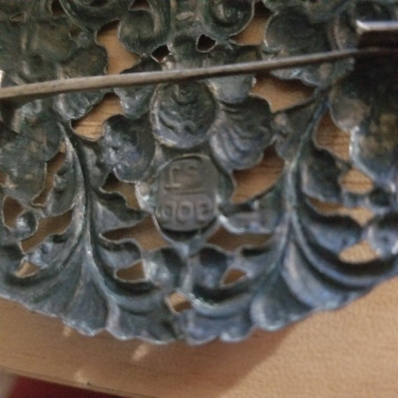 Victorian Era Gilded Signed 200 SJ Metal Floral Brooc… - Gem