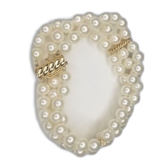 1960s Vintage 14K Triple Pearl String Bracelet Fluted… - Gem