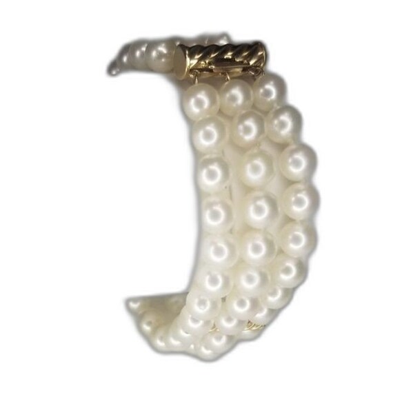 1960s Vintage 14K Triple Pearl String Bracelet Fluted… - Gem