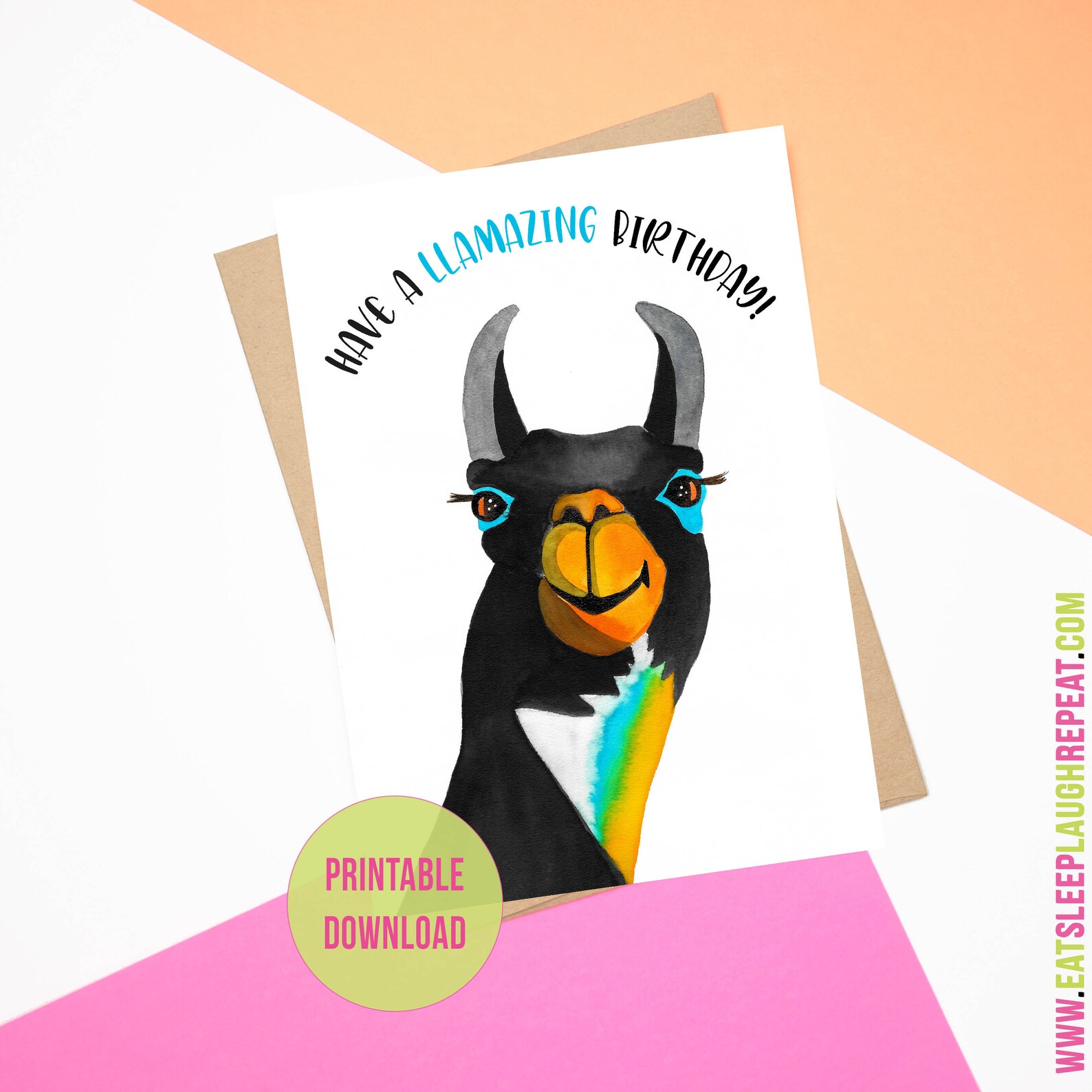 Printable Llama Art Print Birthday Card Have a Llamazing | Etsy