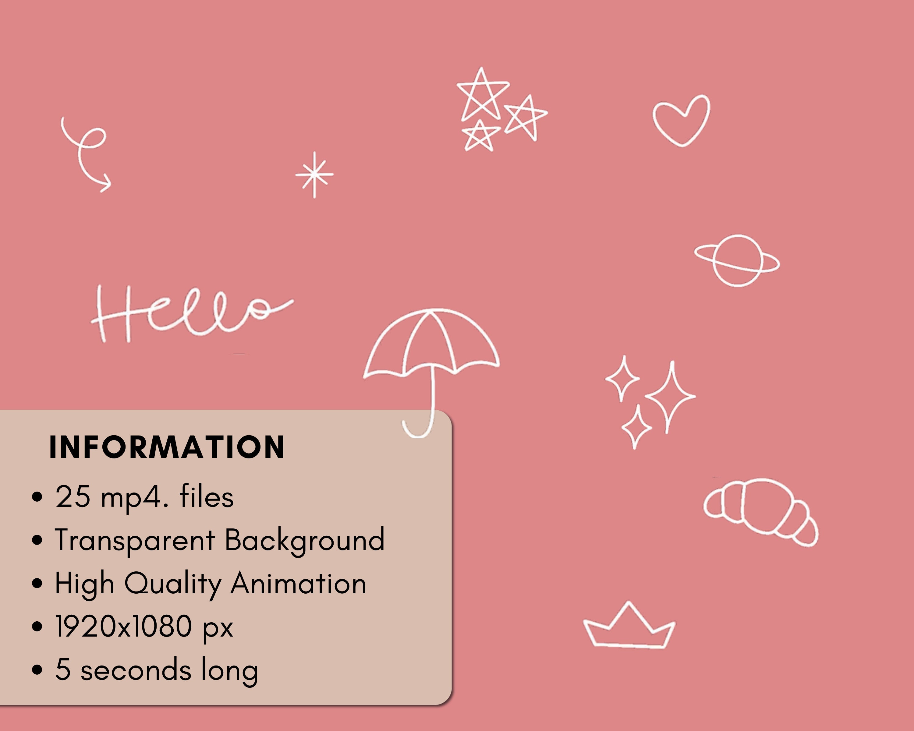 25 Hand-drawn Animated Doodles: White Graphics Overlays (digital ...
